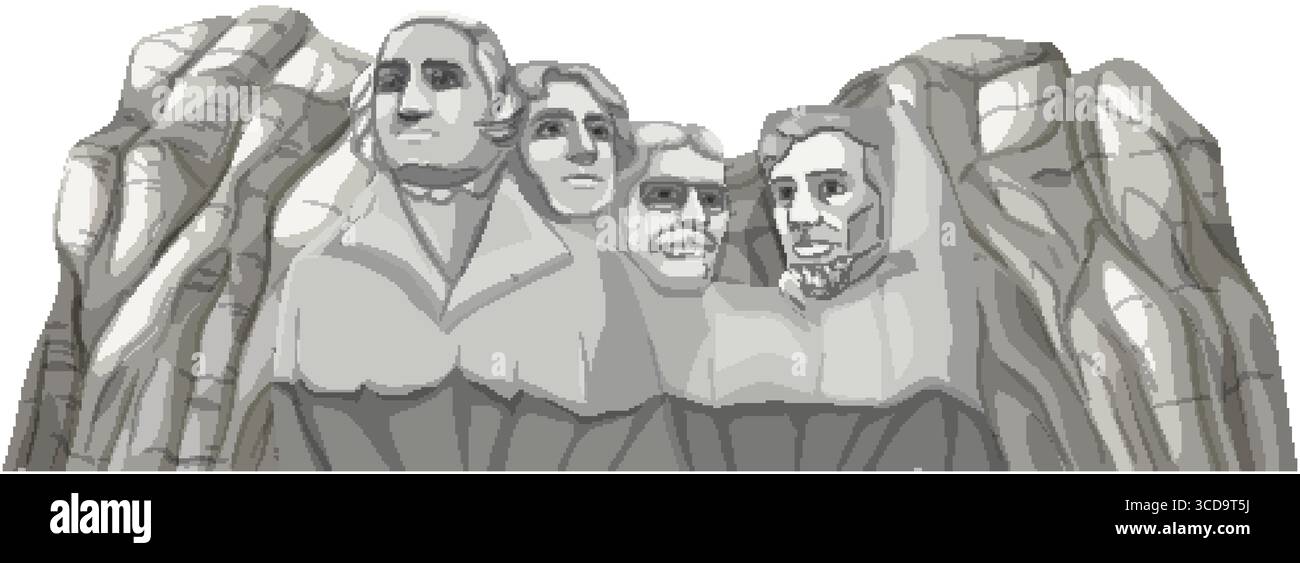 Monochrome vector illustration of Mount Rushmore, highlighting detailed ...
