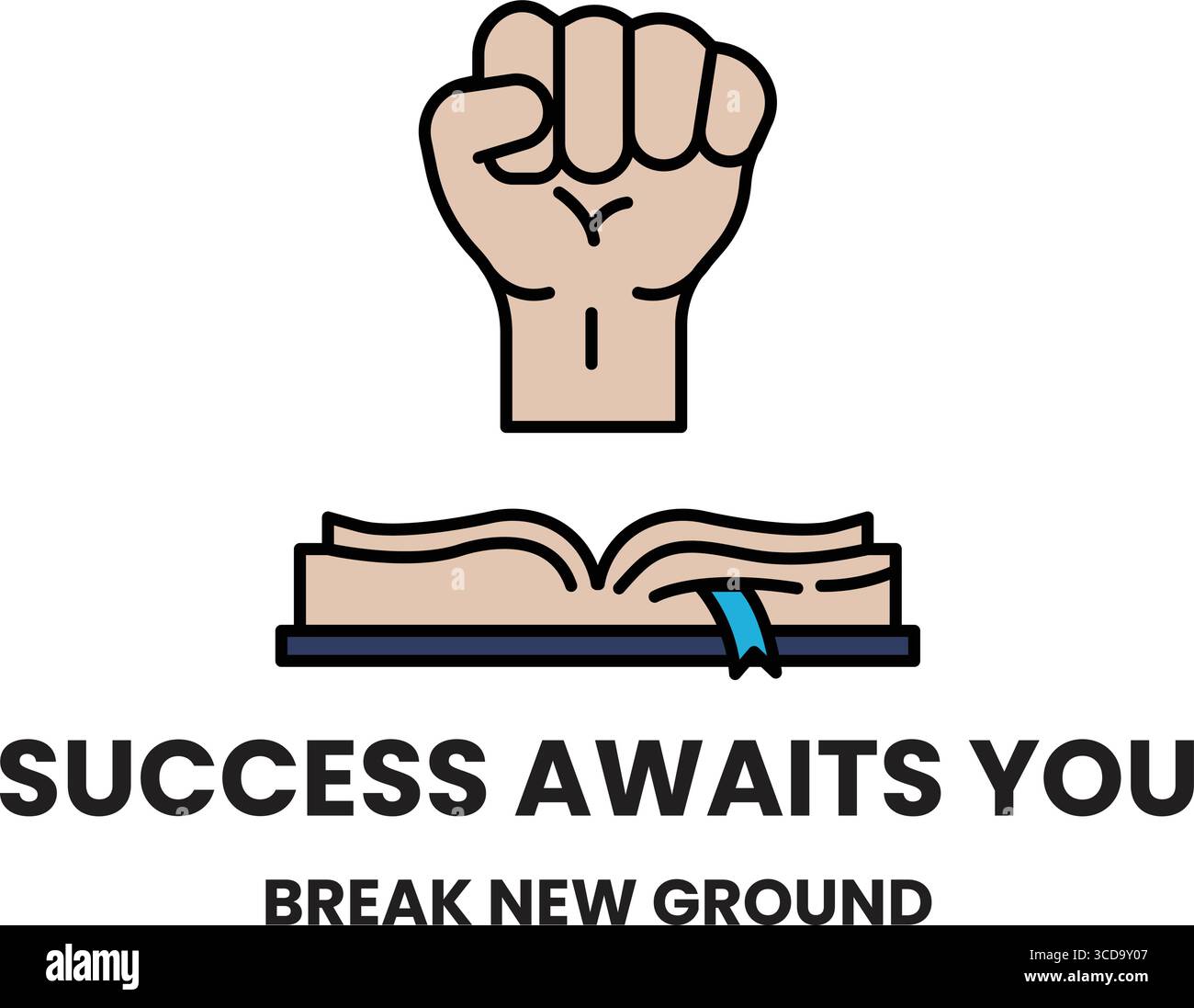 A fist is holding an open book with the words success awaits you ...