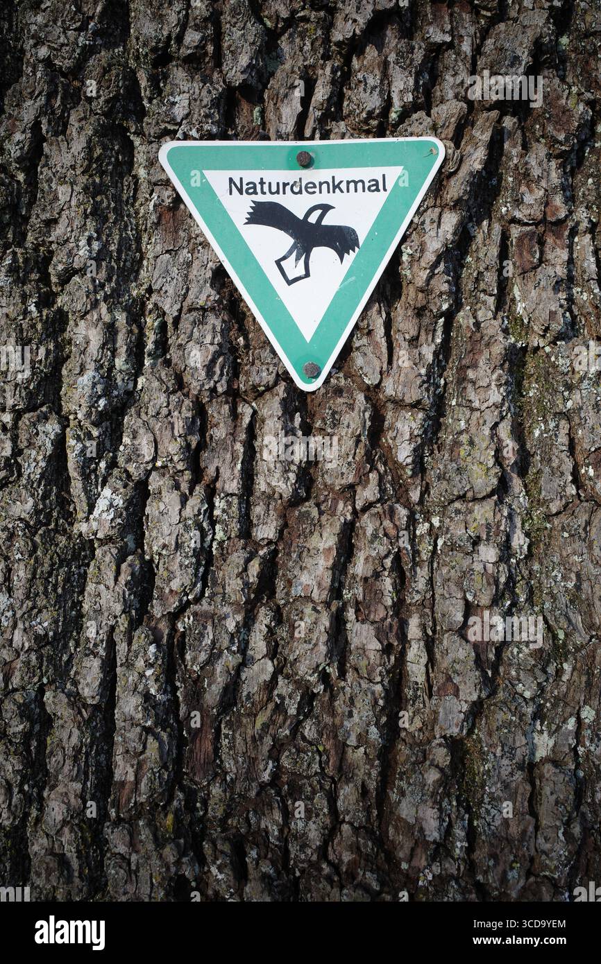 Sign is attached to a tree trunk Stock Photo - Alamy