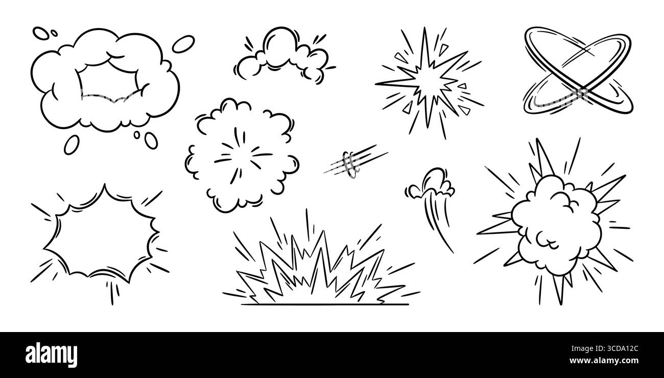 Comic pow explosion effects with smoke clouds, star bursts and impact ...