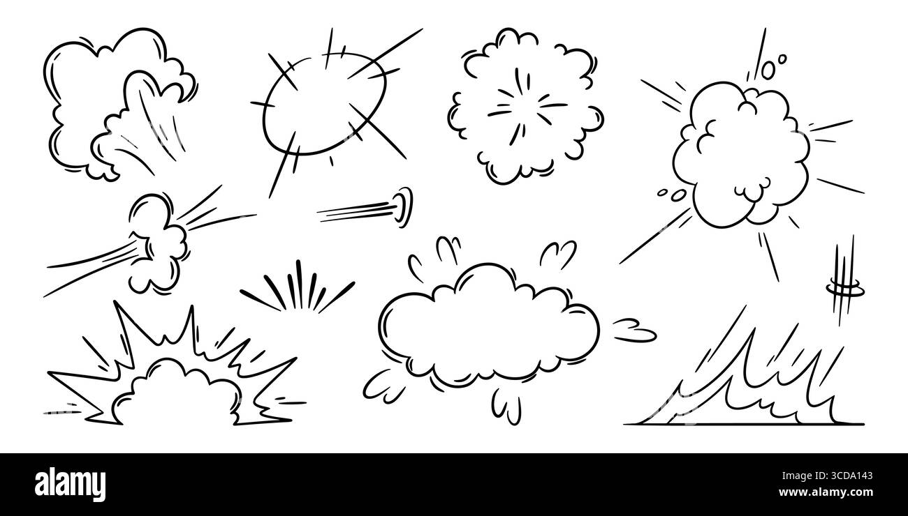Comic pow explosion effects with smoke clouds, star bursts and impact ...