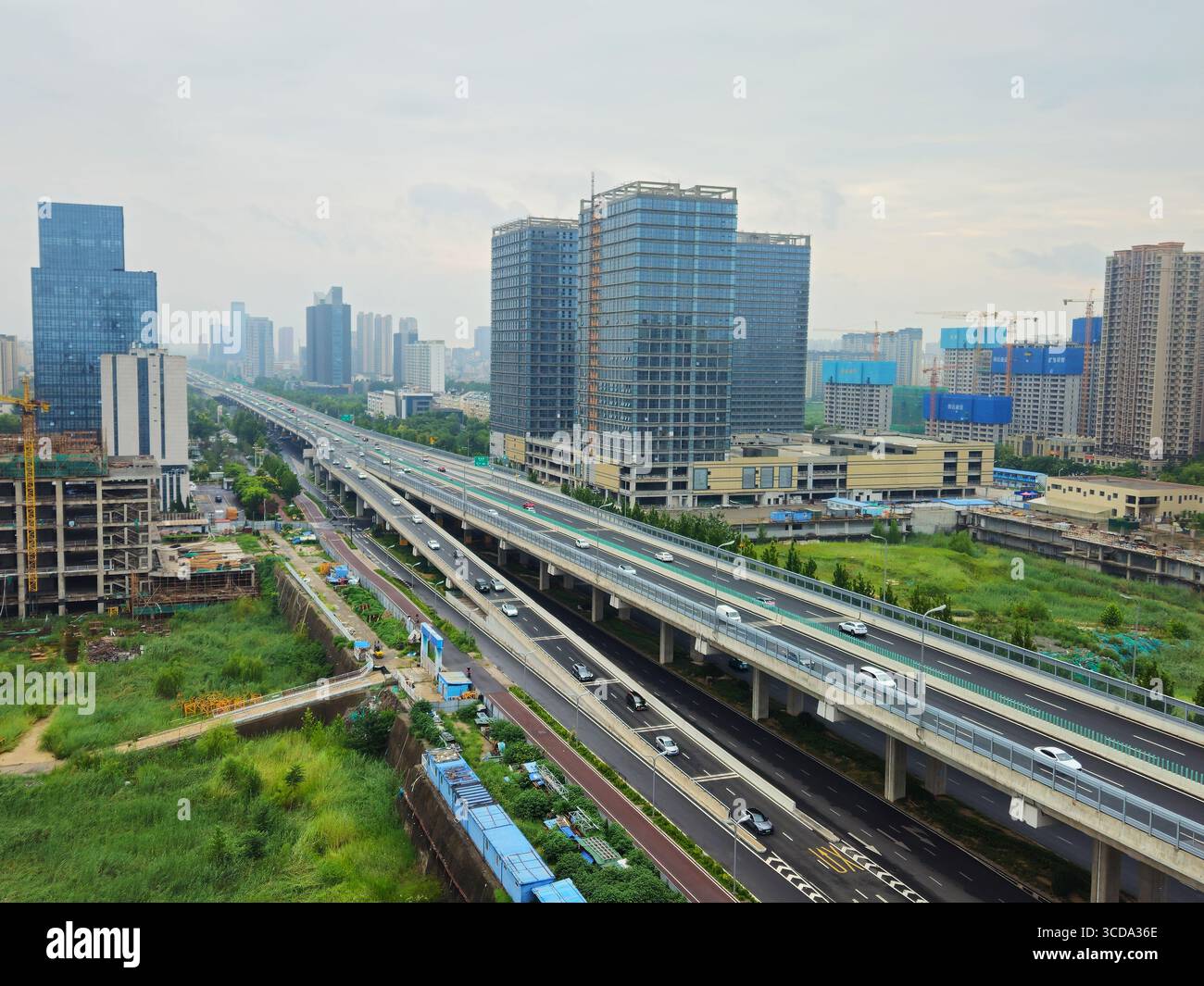 Zibo Cityscape with Unfinished High-Rises and Elevated Highway Stock ...