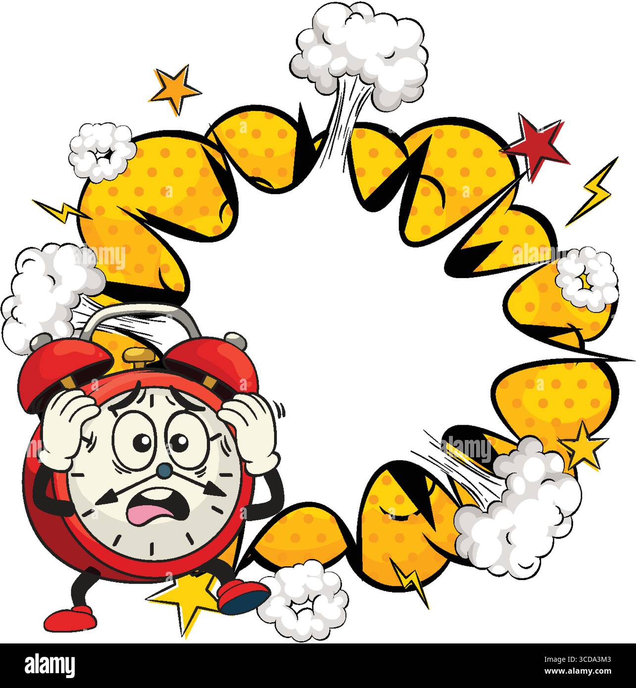 Vector illustration of a startled red alarm clock character with ...