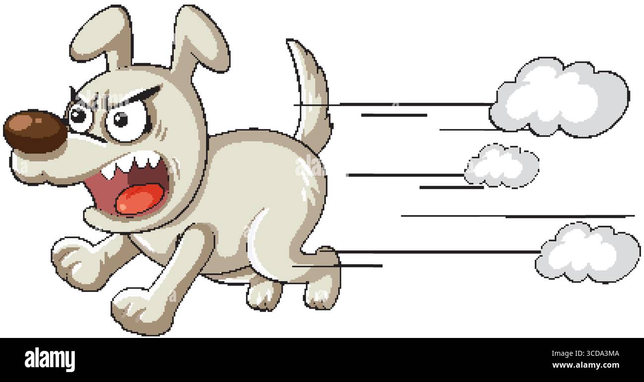 Illustration of an angry cartoon dog sprinting with speed lines and ...