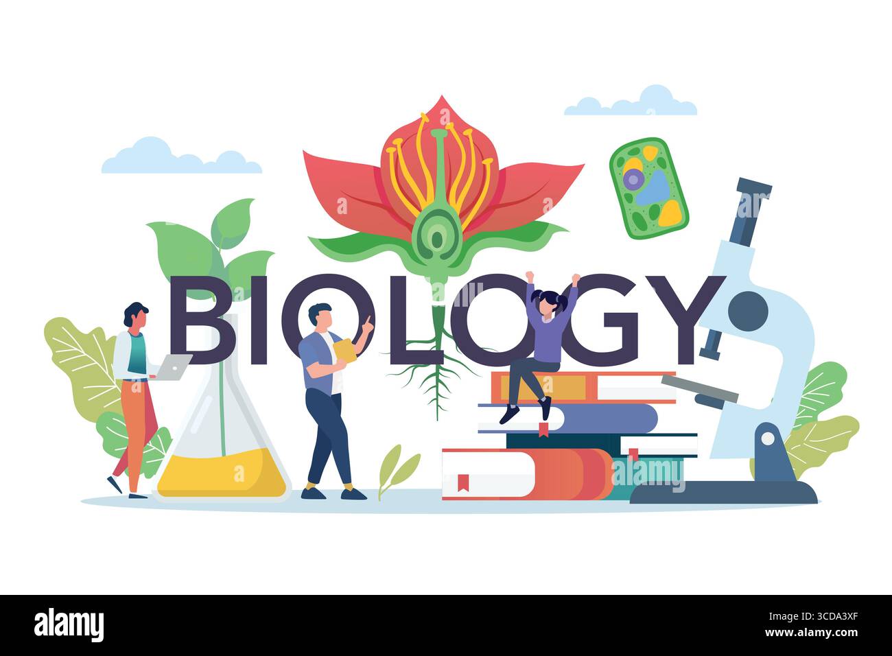 Biology class with biology elements. Biology scene with miniature ...