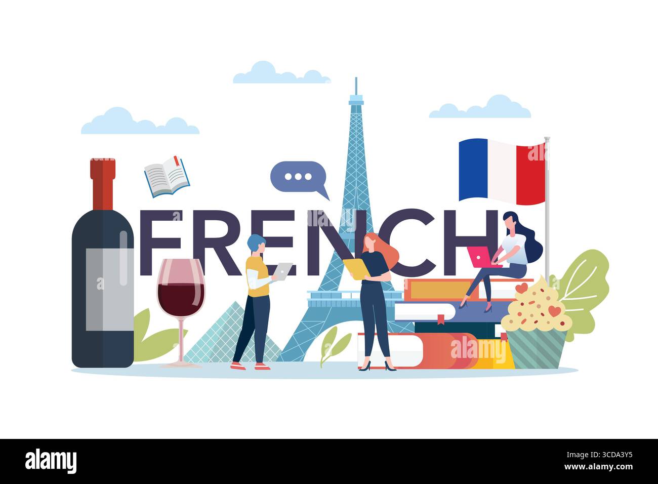 French language class with french culture elements. Education vector ...