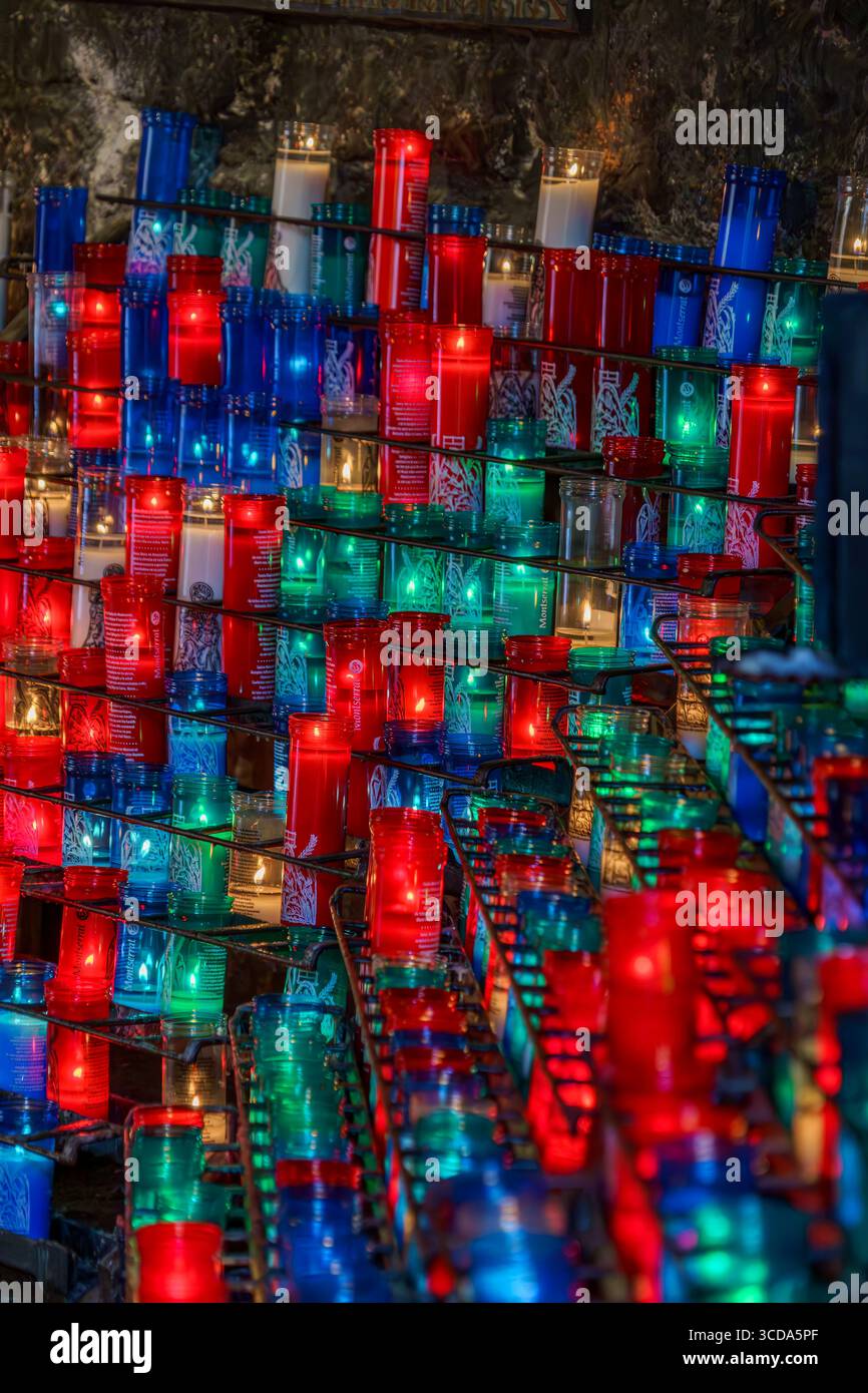 Illuminated Prayer Candles At Camino Del Ave Maria In Montserrat ...