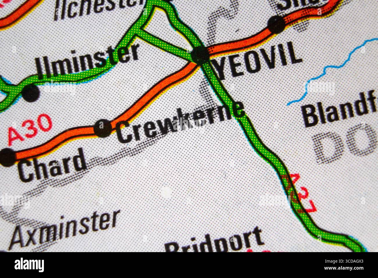 Crewkerne - England, United Kingdom colour atlas map town name of the ...