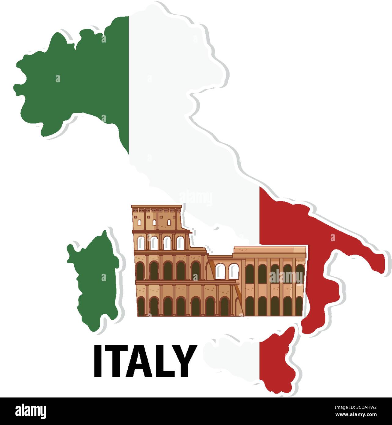 Vector illustration of Italy's map with the Colosseum overlay. Features ...