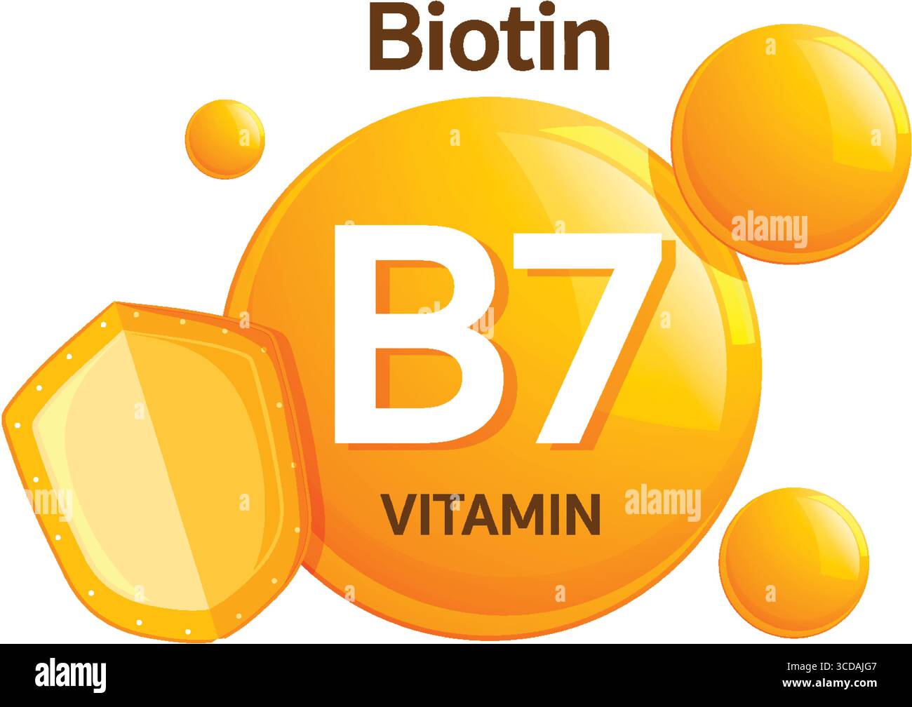 Bright vector illustration of Vitamin B7 Biotin with glossy orange ...