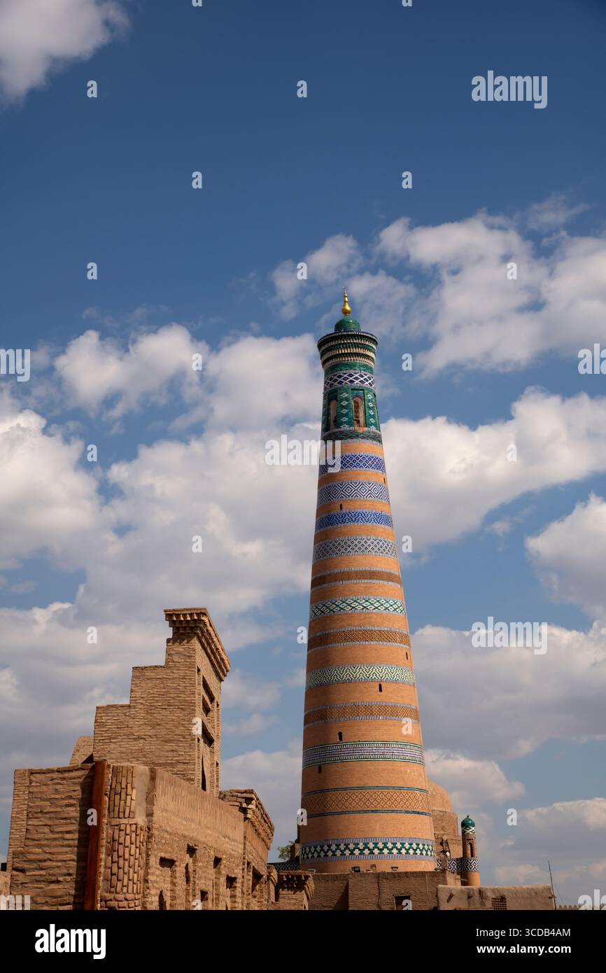 Minaret of Djouma Mosque, Itchan Kala, the historic old town, Khiva ...
