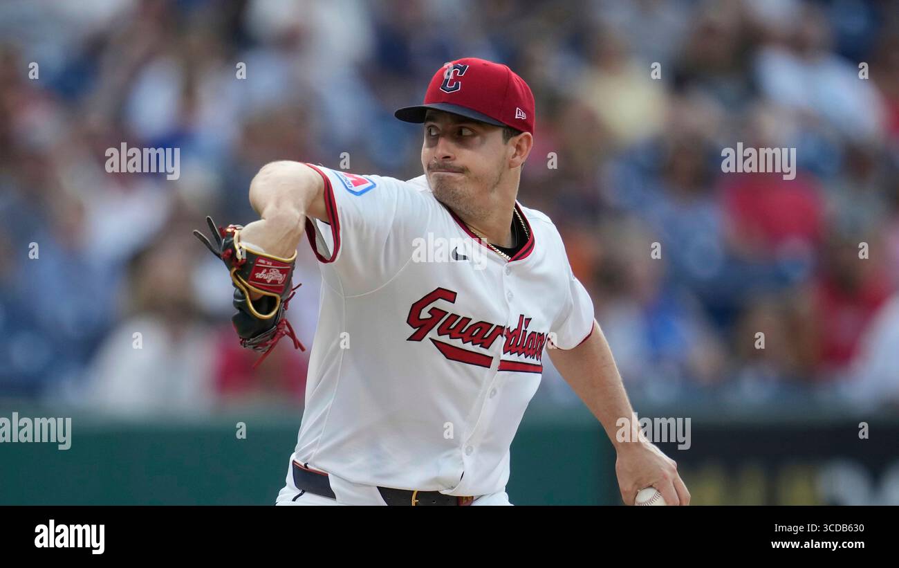 Cleveland Guardians' Logan Allen pitches in the first inning of a ...