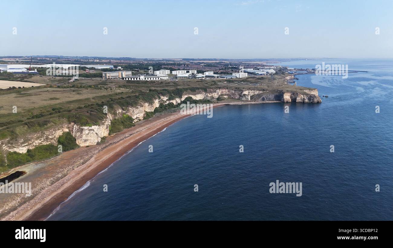 Aerial drone view of Seaham coastline, harbour and beaches, County ...