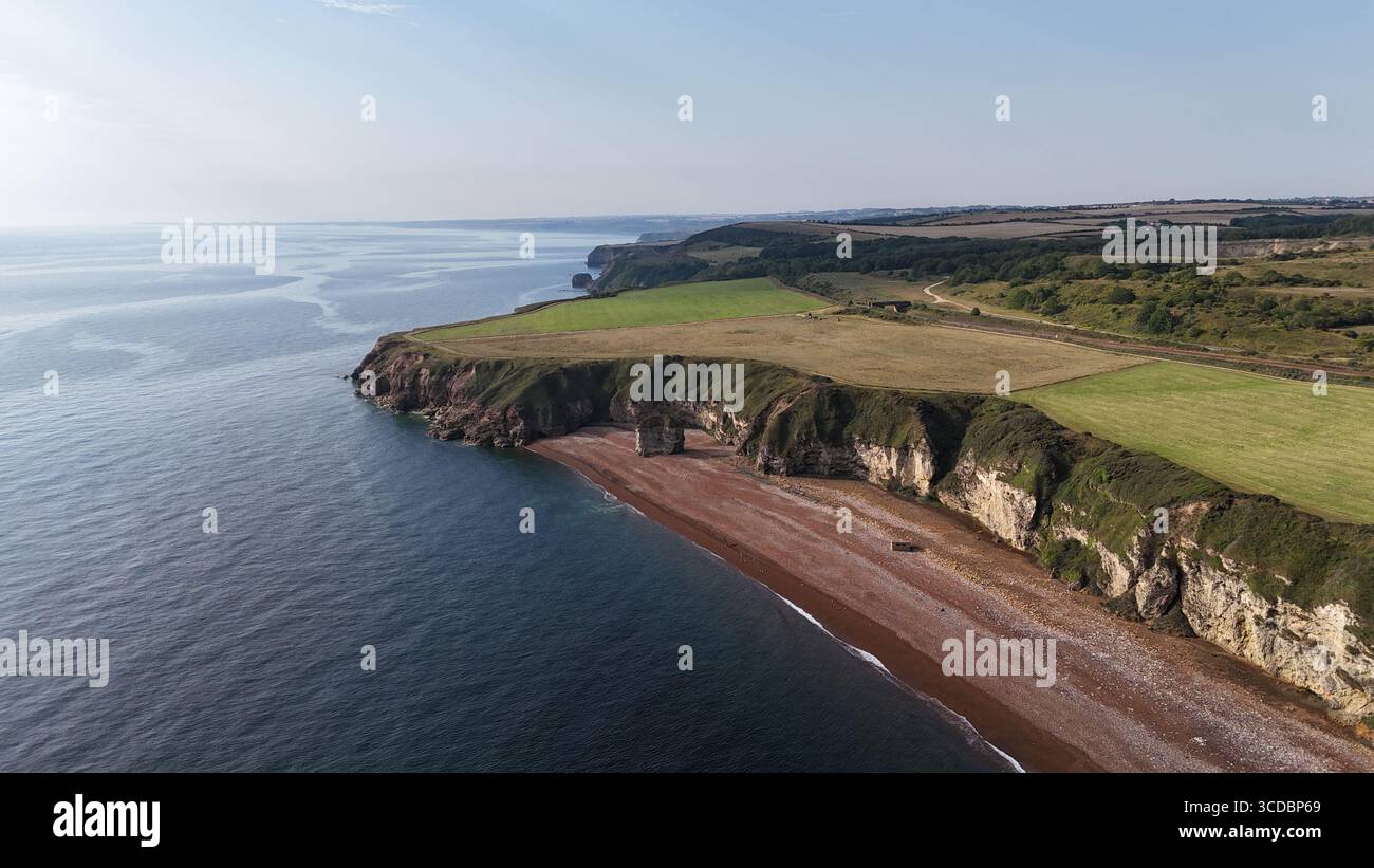 Aerial drone view of Seaham coastline, harbour and beaches, County ...