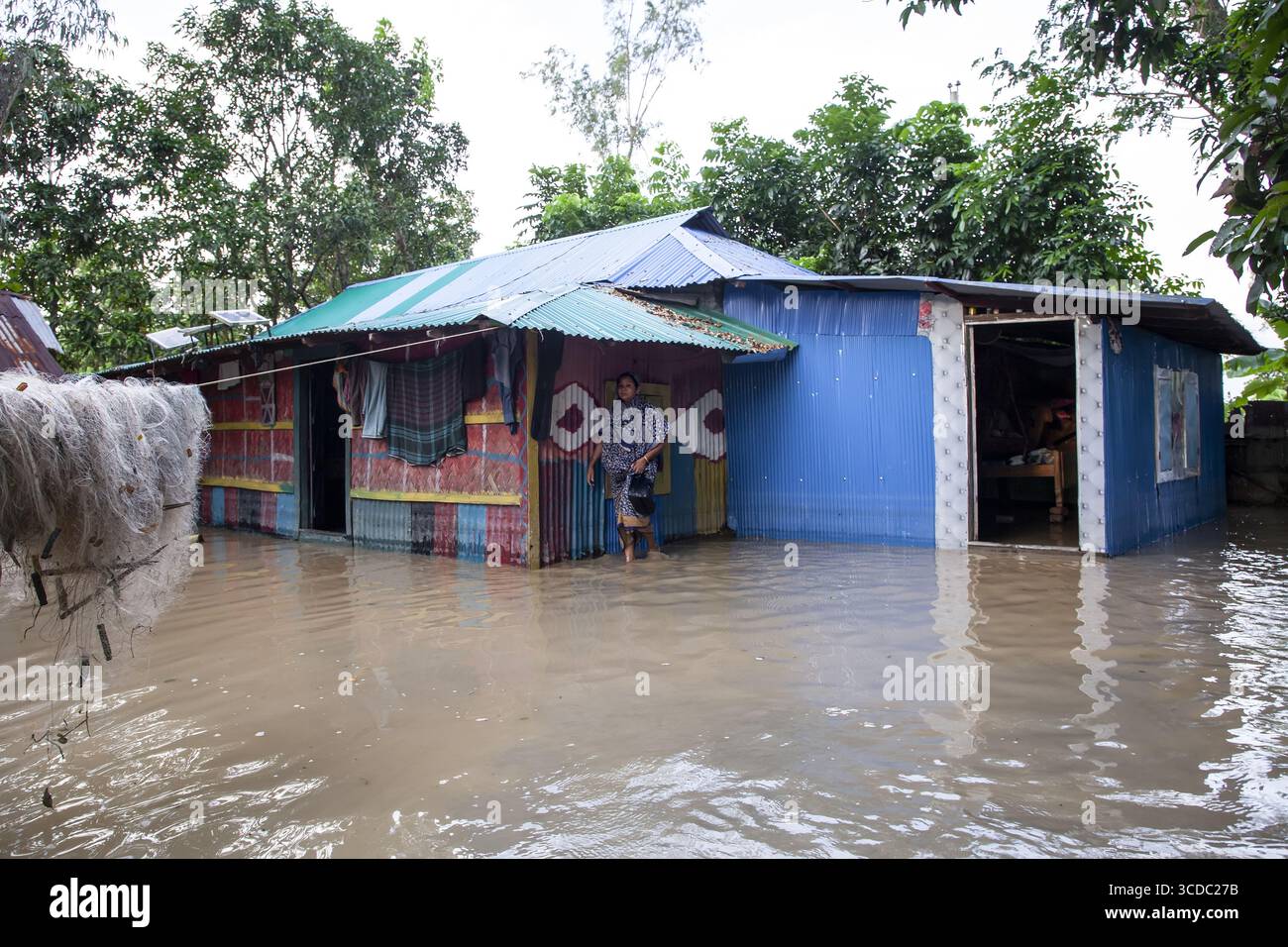 Mirsharai, Bangladesh - 25 August 2024: View of a flooded village house ...