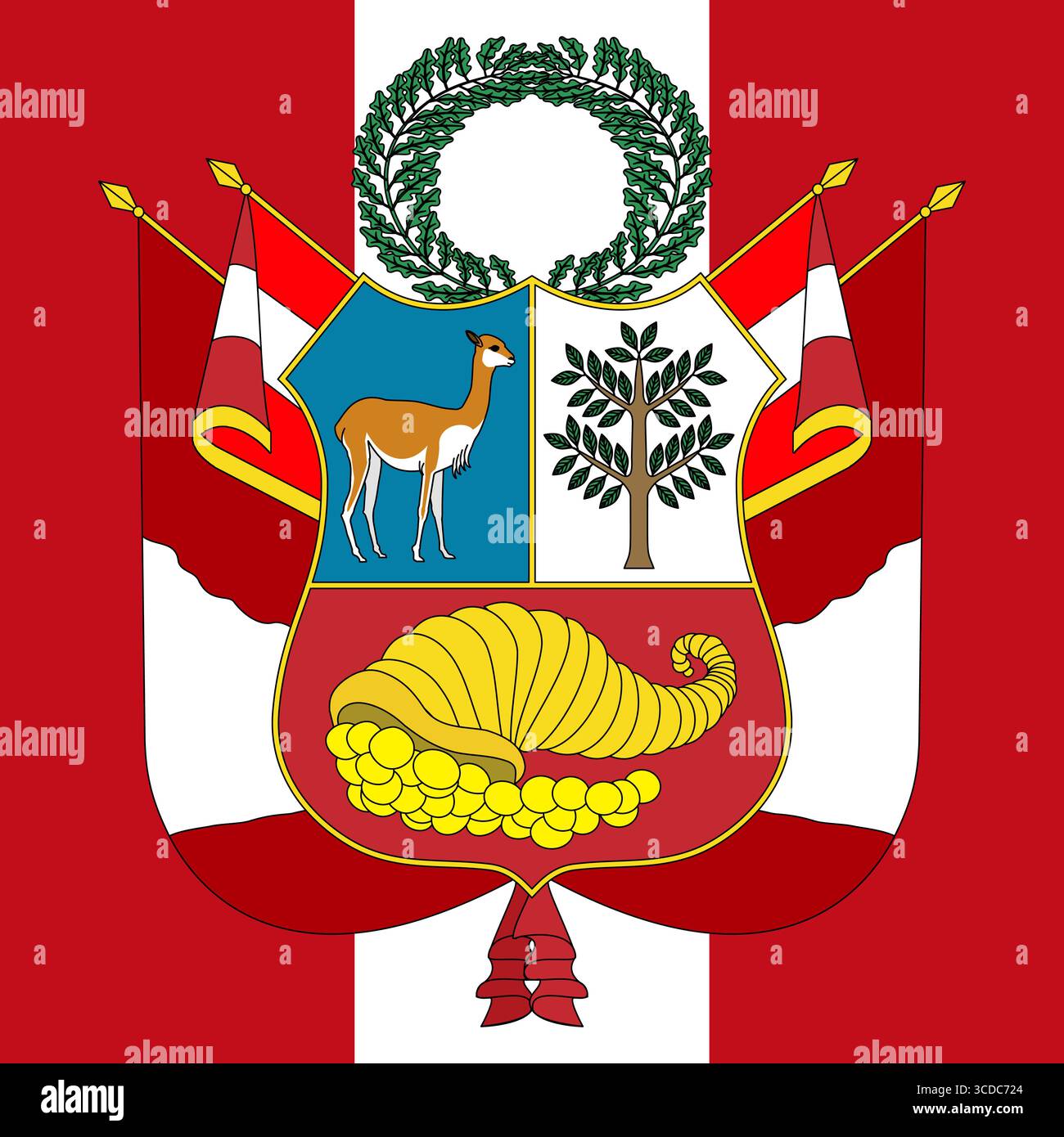 Peru official coat of arms on the national flag, south america, vector ...