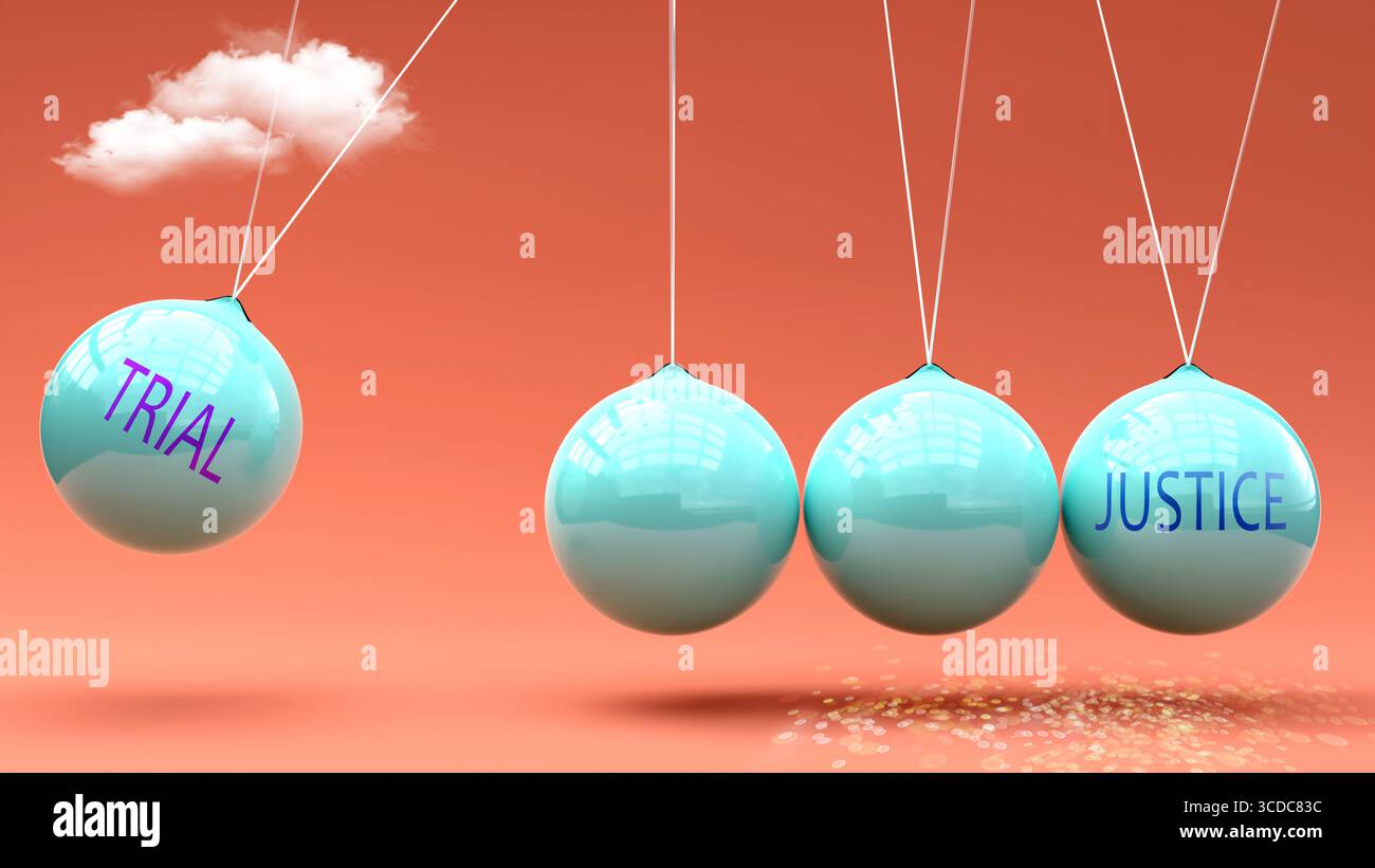 Trial produces Justice. A Newton cradle metaphor in which Trial gives ...