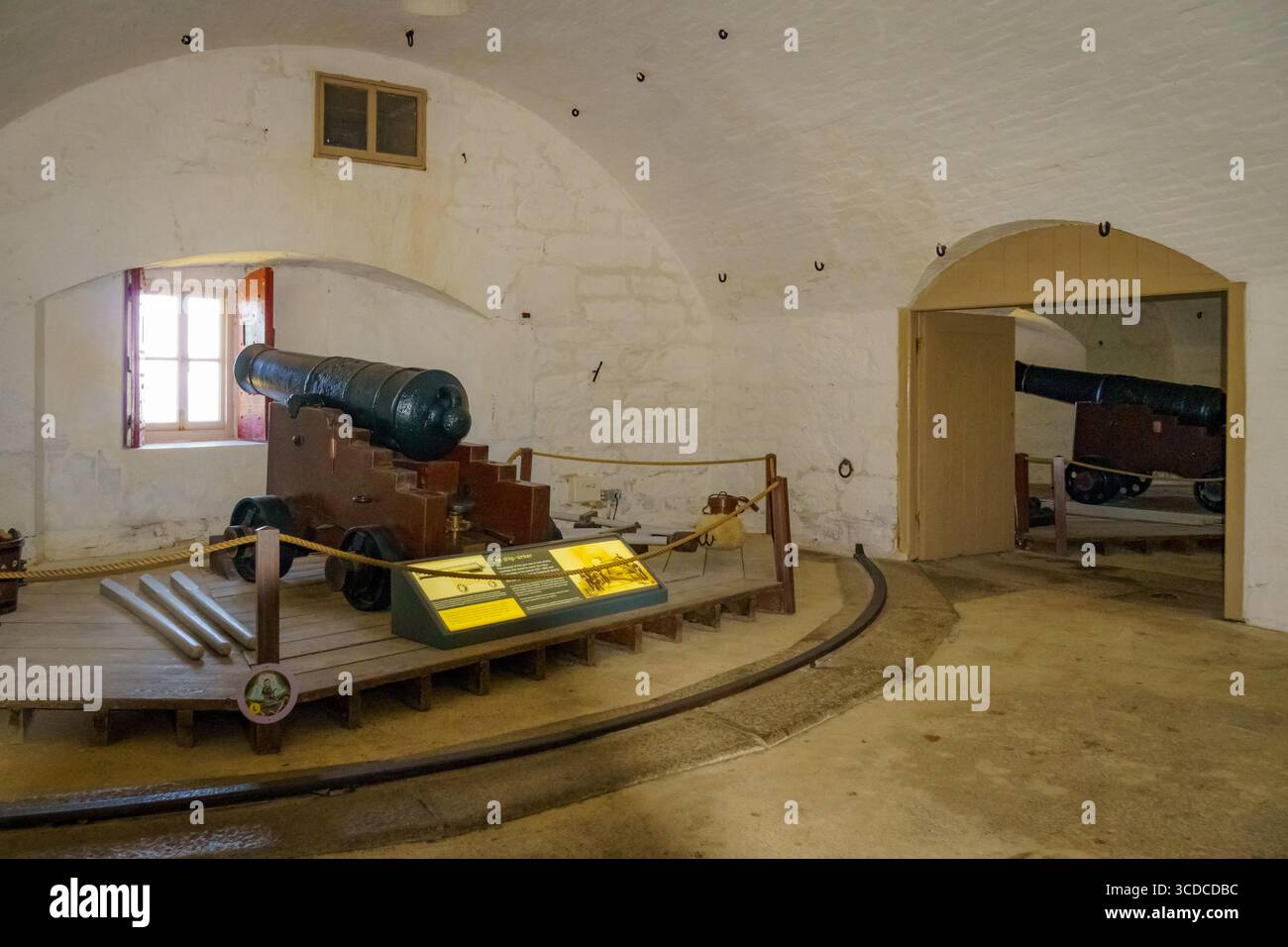 Dartmouth, UK. 10 August 2025. Inside Dartmouth Castle, an artillery ...