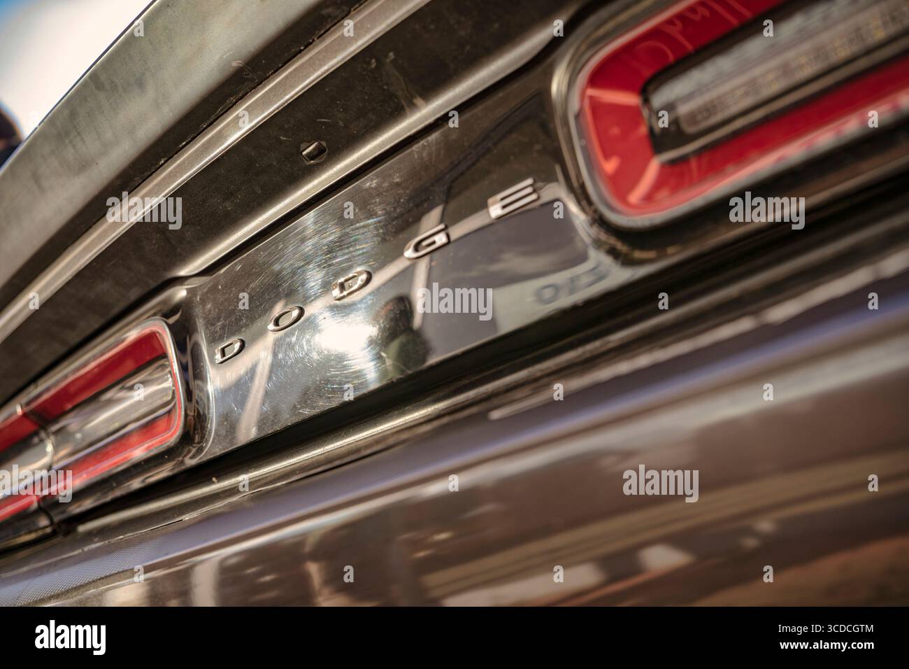 Rome, italy 18 july 2025, chrome dodge logo reflecting sunlight on the ...