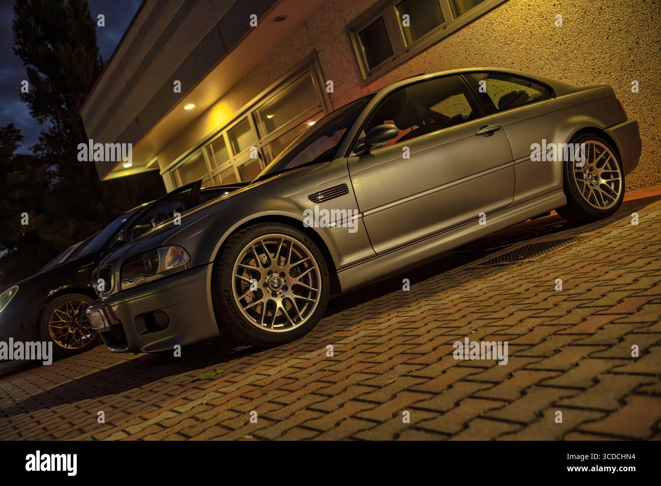 Rome, italy 18 july 2025, stylish silver bmw m3 e46 parked in front of ...