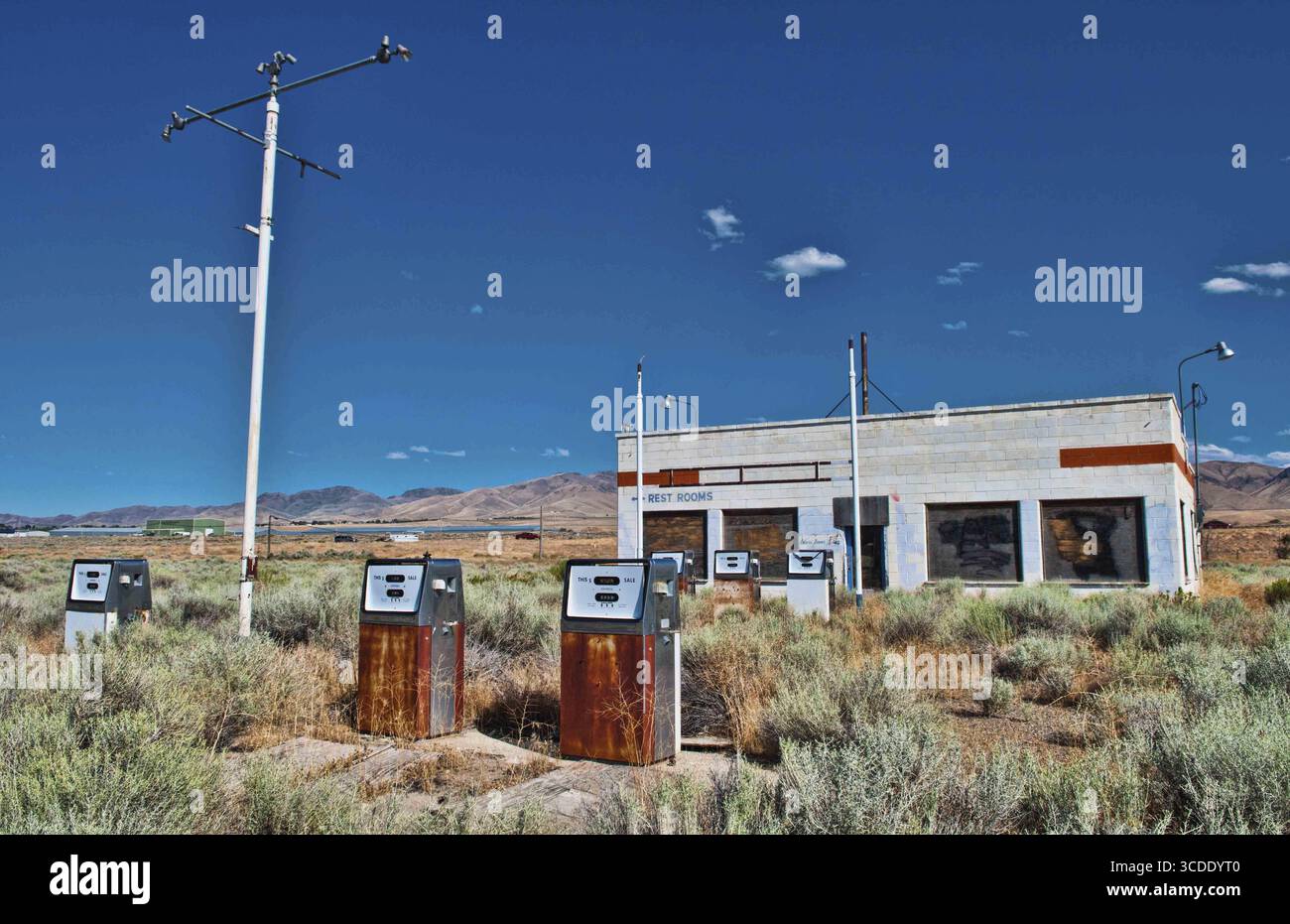 Old petrol station with petrol pumps, Interstate in Winnemucca, Nevada ...