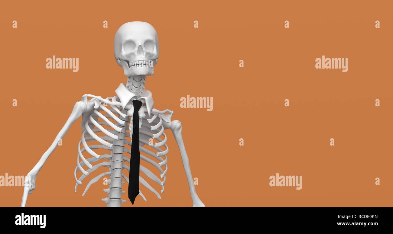 Illustration of a human skeleton wearing a white collar with a tie ...