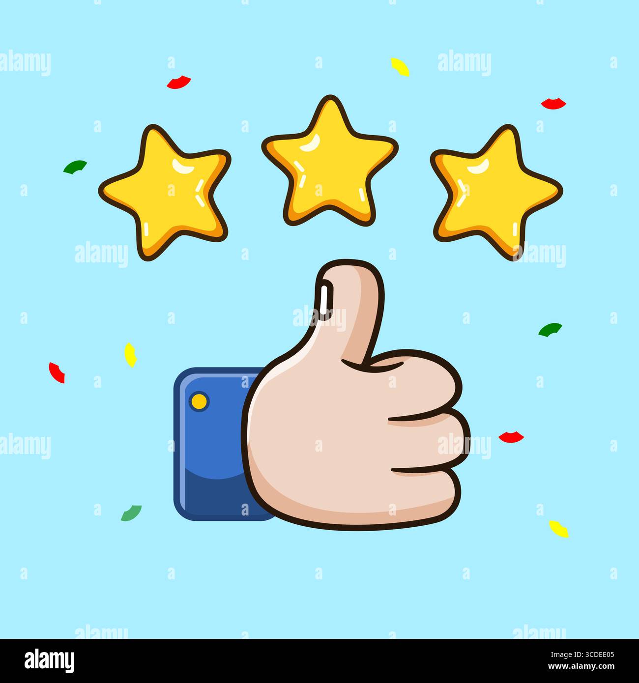 Thumbs Up with Three Stars Positive Feedback and Rating Vector ...