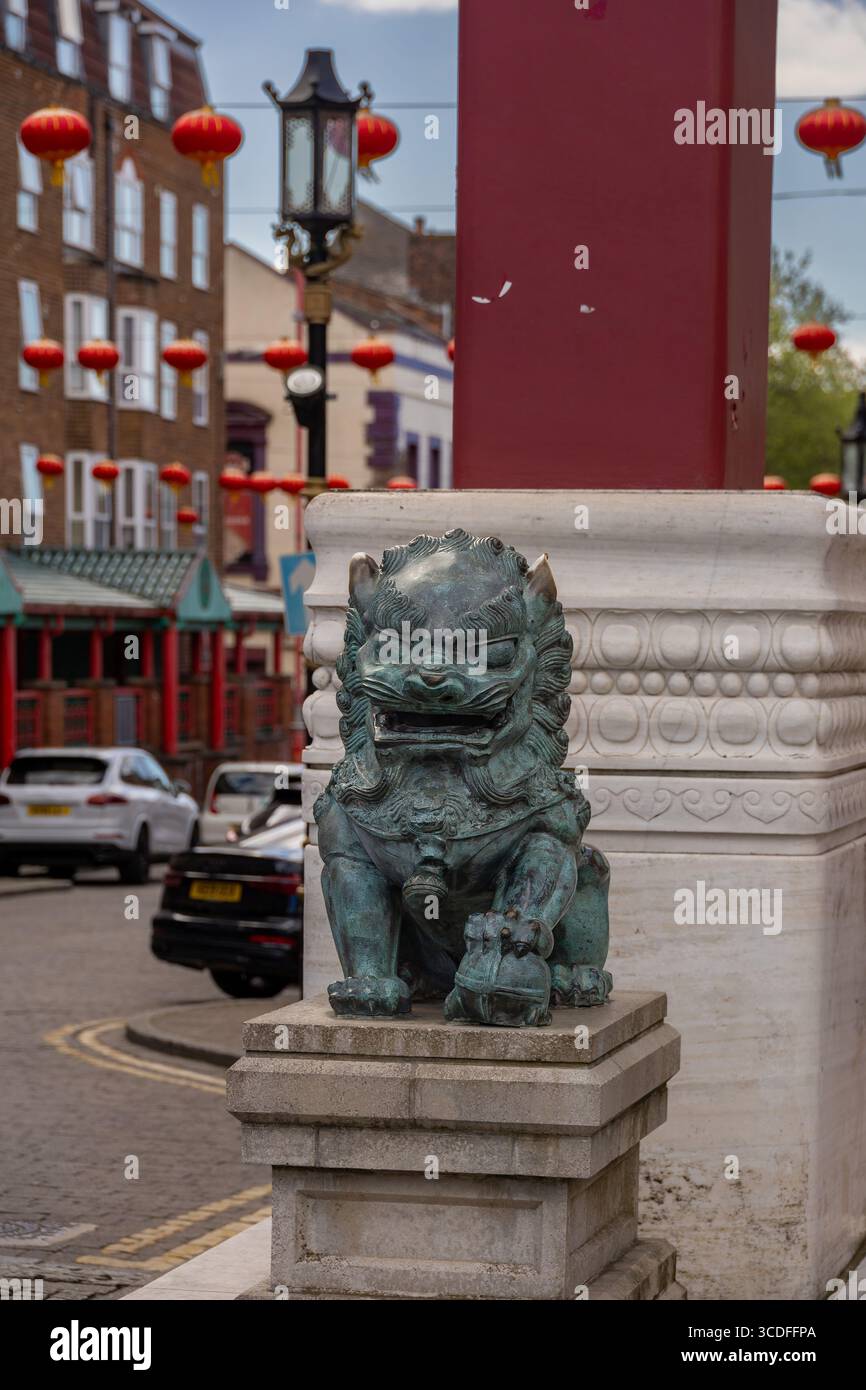 lion statue in chinatown, Liverpool Stock Photo - Alamy