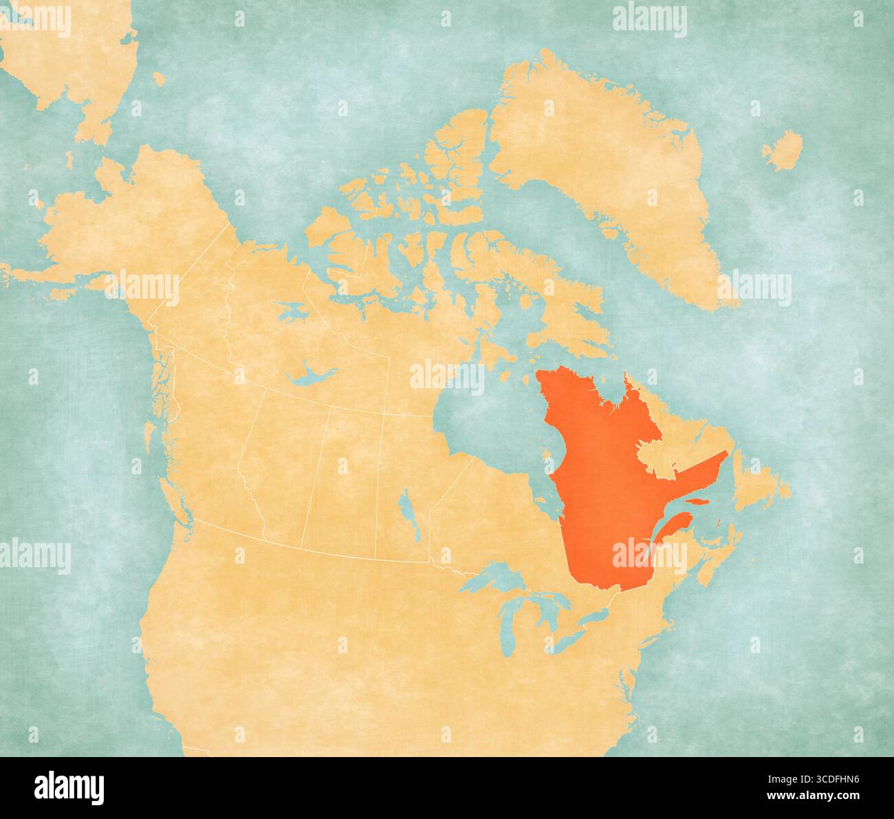 Quebec on the map of Canada in soft grunge and vintage style, like old ...