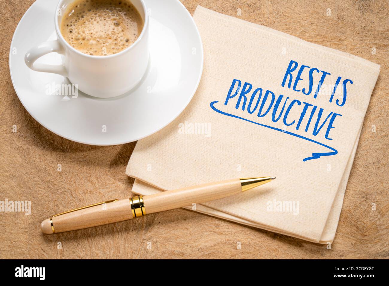 rest is productive, inspirational note on napkin, self care concept ...