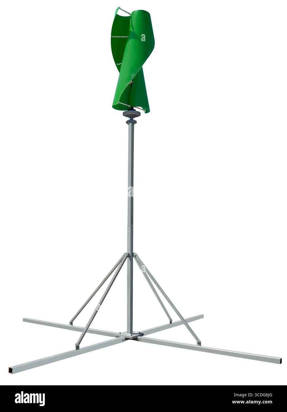 Wind turbine with green blades, on a white background in isolation ...