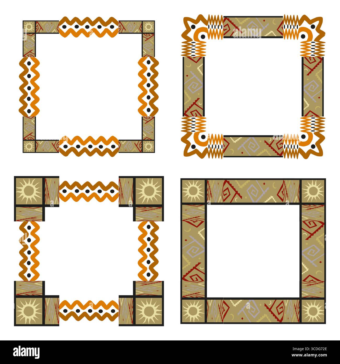 Tribal sun frame. Ethnic decorative border. Square cultural ornament ...