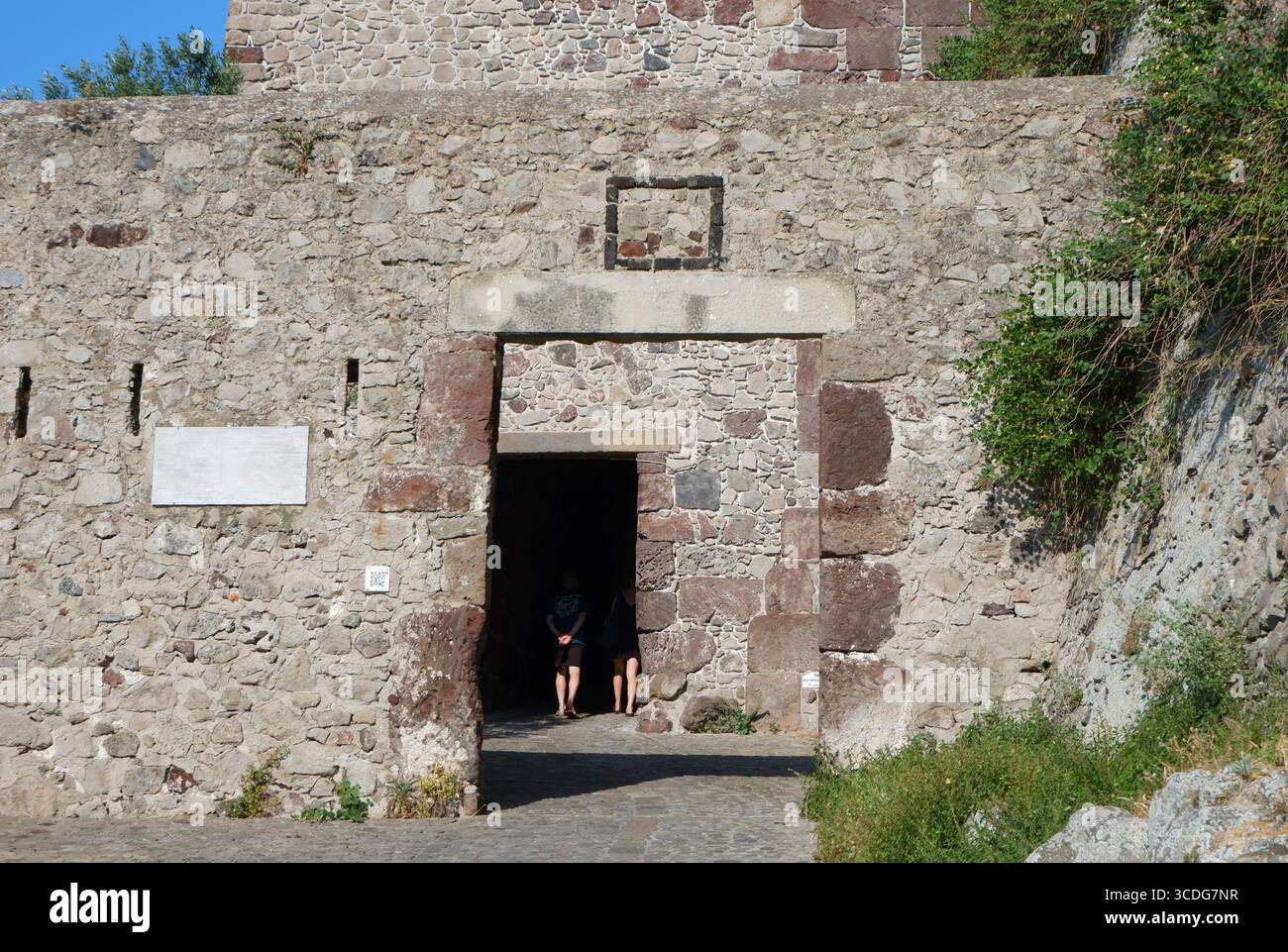 tourists entering Lipari castle, Lipari islands, Aeolian archipelago ...