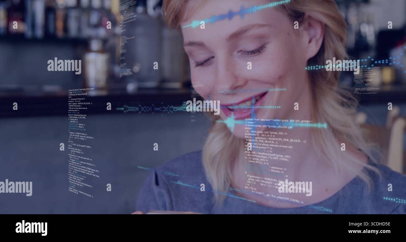 Woman tapping smartphone scrolling code hi-res stock photography and images - Alamy