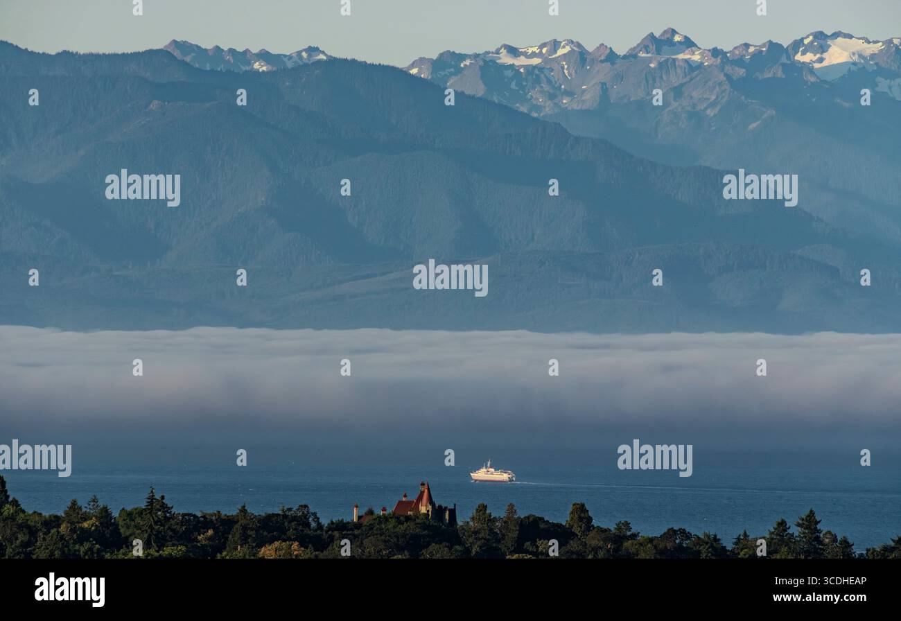 Black Ball Ferry Line's MV Coho crossing Juan de Fuca Strait, seen from ...