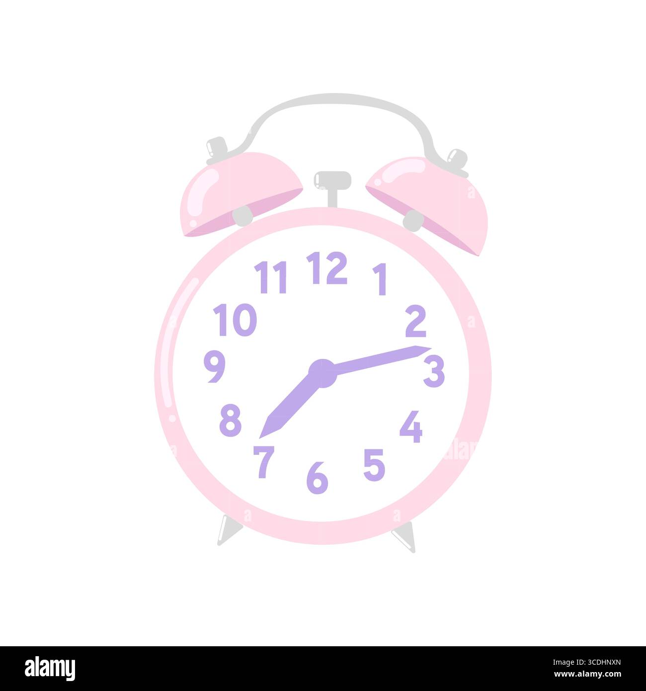 Pink vintage alarm clock with lavender hands on white background Stock ...