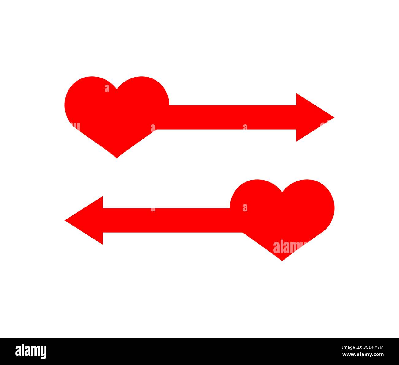 Two red hearts with arrows in opposite directions, representing ...