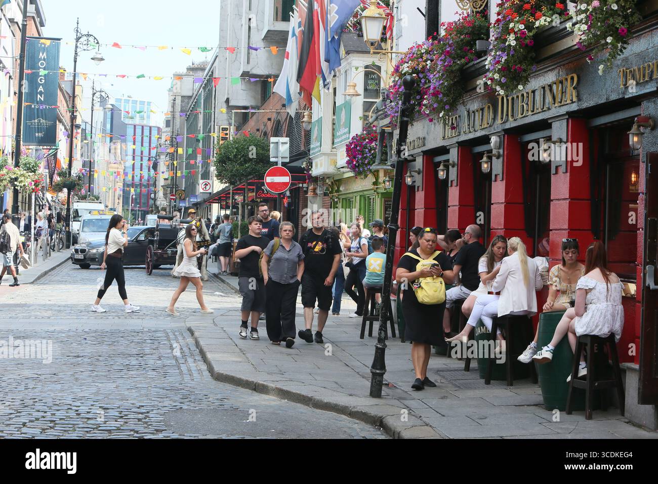 Dublin, Ireland - 13th August 2025 - A view of busy Temple Bar and the ...