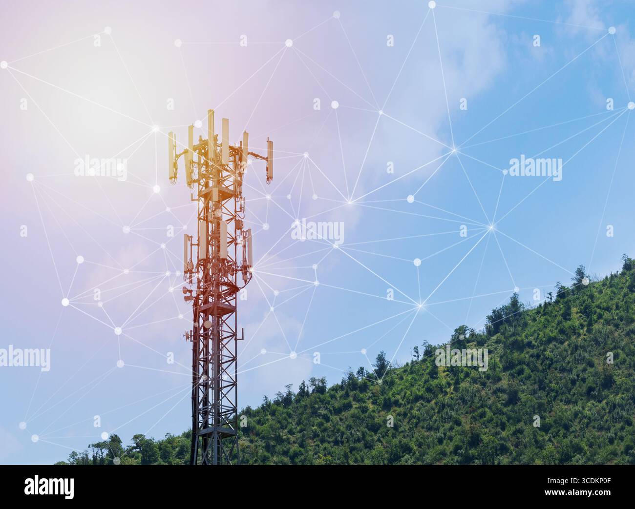 Telephone tower. Cellular phone antenna with grid background Stock ...