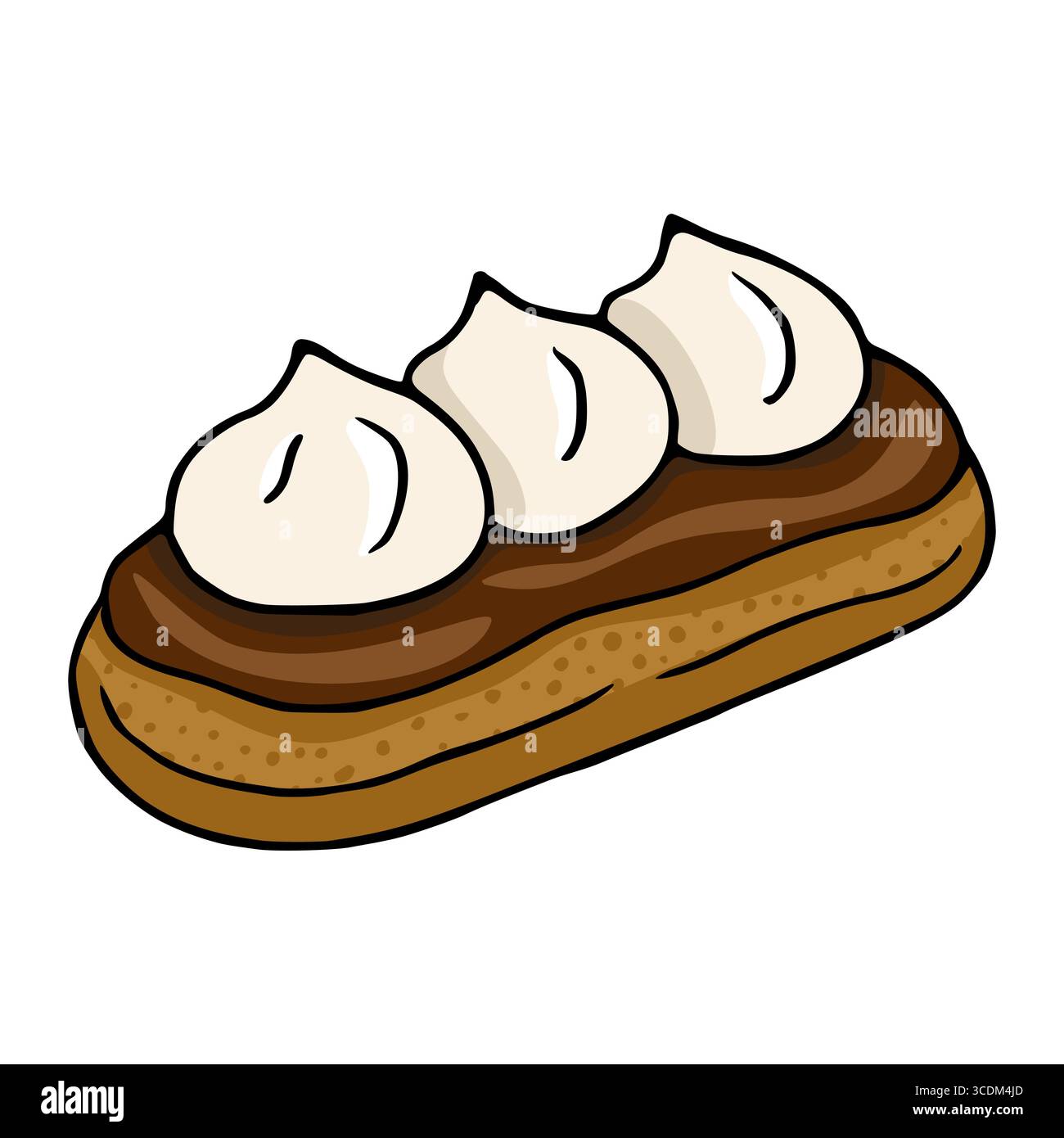 Delicious vector illustration of a single eclair pastry with three ...