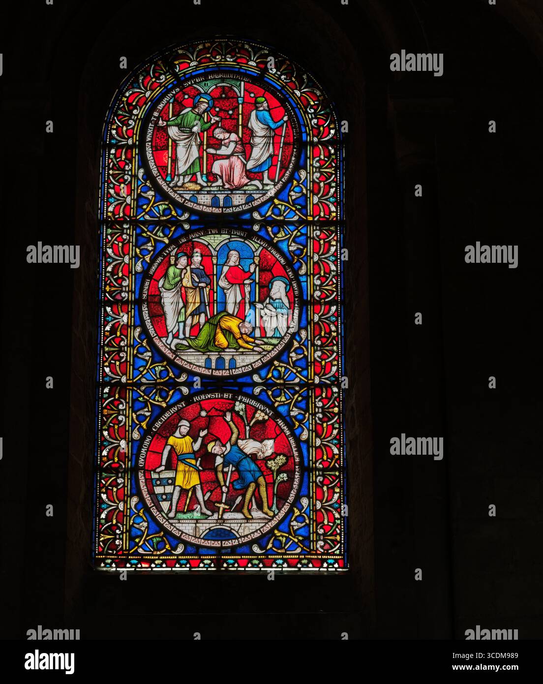 Stained glass window, of scenes from the life of the jewish king Saul ...