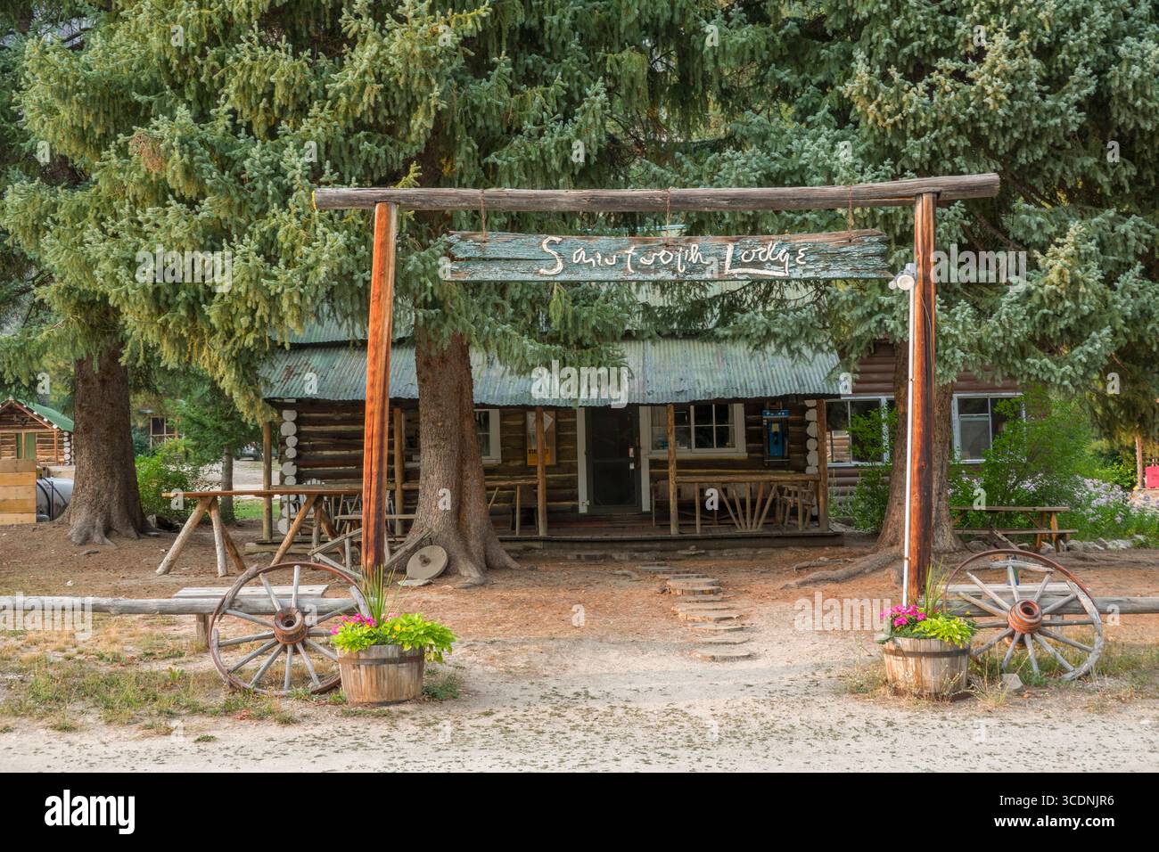 Wooden sign over entrance to the Sawtooth Lodge, Grandjean, Boise ...