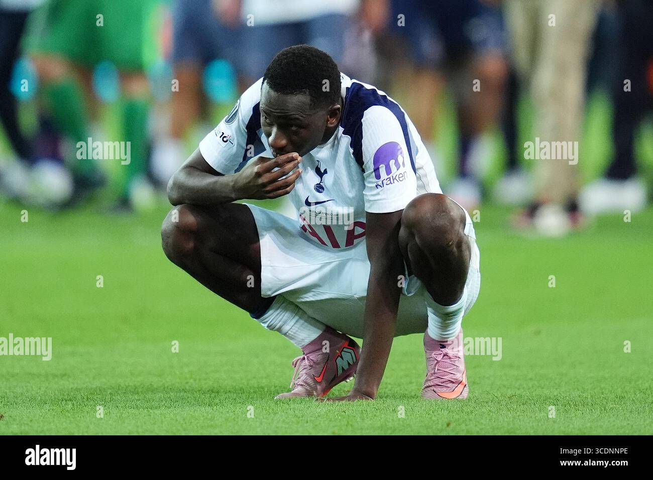 Tottenham Hotspur's Pape Sarr reacts after losing the UEFA Super Cup ...