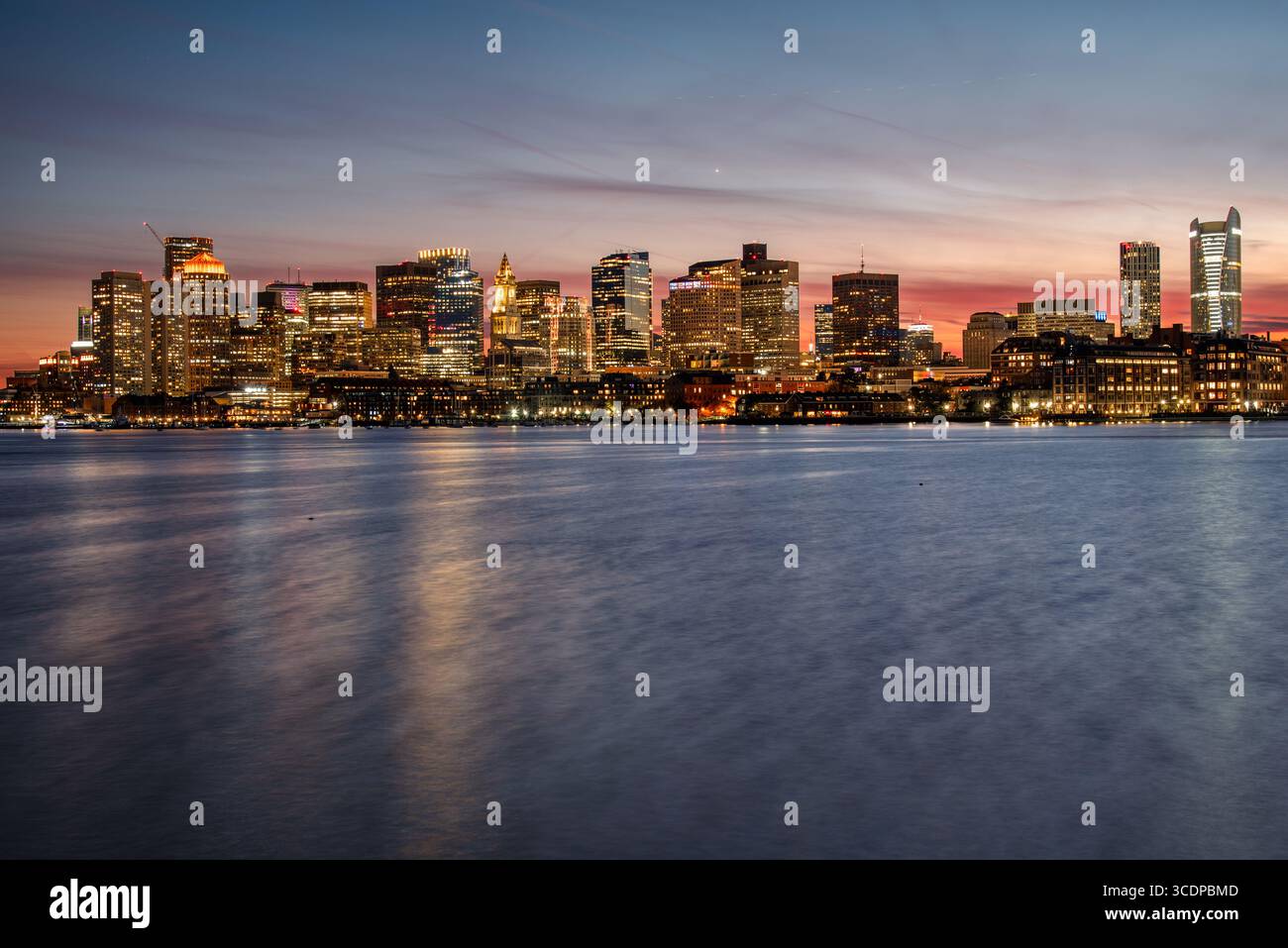 Boston skyline harbor dusk hi-res stock photography and images - Alamy