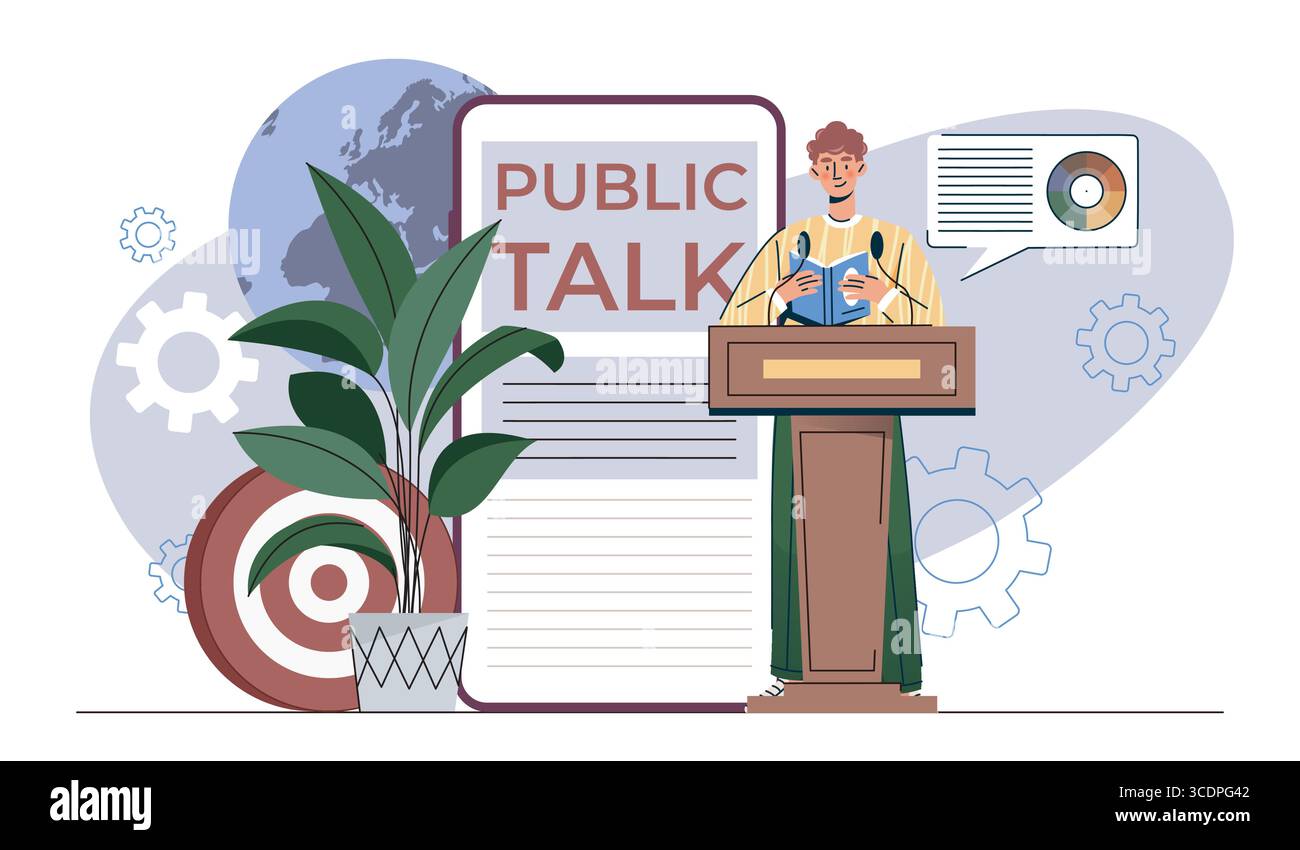 Public speaking event presentation scene. Vector illustration Stock ...