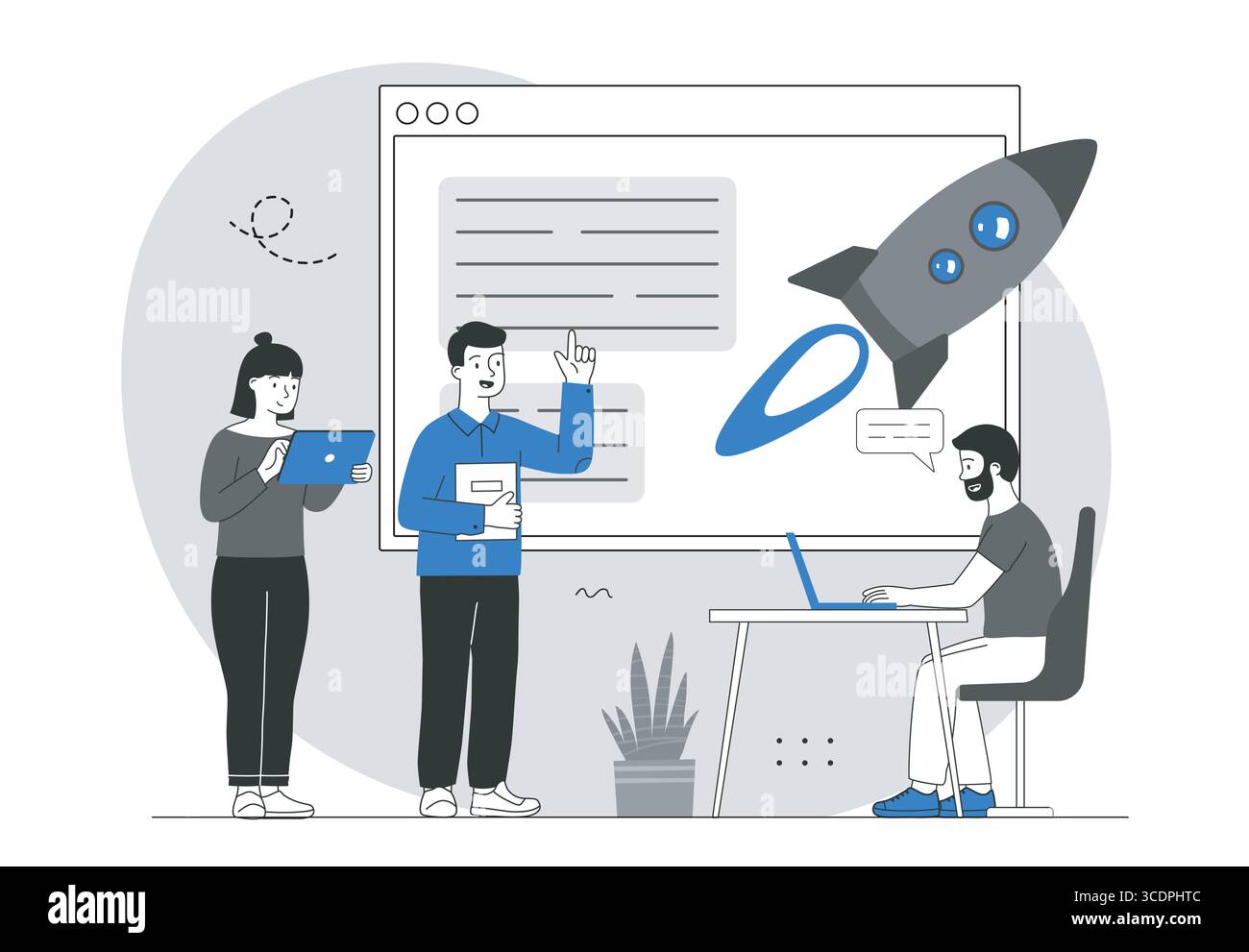 Startup team launching new project. Vector illustration Stock Vector ...