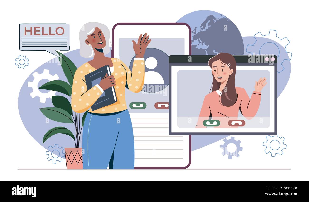 Online video call between colleagues. Vector illustration Stock Vector ...