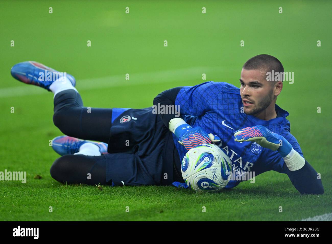 Lucas Chevalier of Paris Saint-Germain F.C. participates in the UEFA ...
