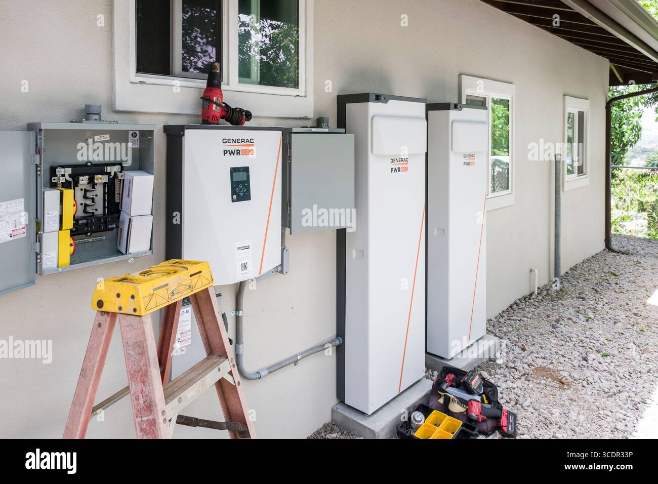 Generac PWRcell Battery Cabinets and inverter during a residential ...