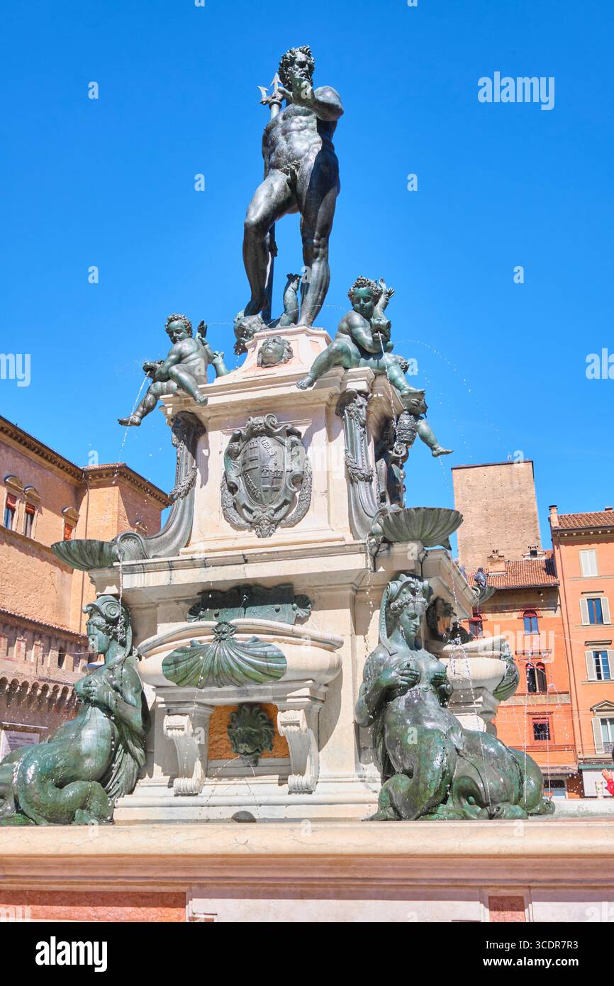The famous statue, sculpture of the Neptune fountain. At Piazza del ...
